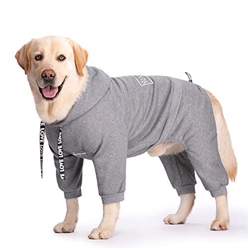 Dog Hoodie Winter Coat for Large Medium Dogs, Pullover 4 Legs Dog Warm Coat Hooded Sweatshirt, Dog Fleece Hoodie Coat for Winter Cold Weather (3X-Large, Grey)