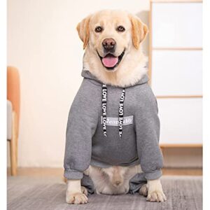 Dog Hoodie Winter Coat for Large Medium Dogs, Pullover 4 Legs Dog Warm Coat Hooded Sweatshirt, Dog Fleece Hoodie Coat for Winter Cold Weather (3X-Large, Grey)