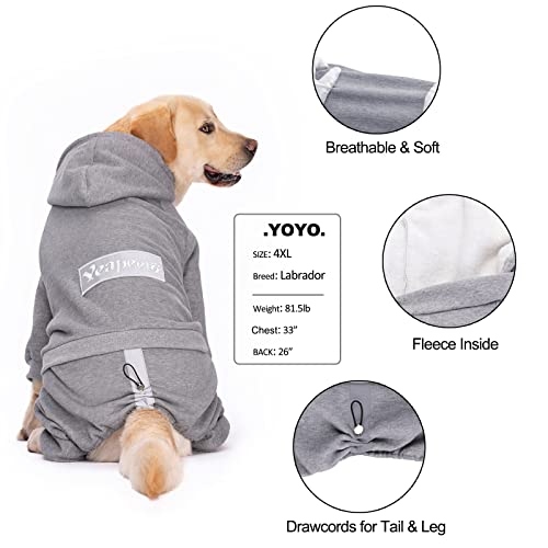 Dog Hoodie Winter Coat for Large Medium Dogs, Pullover 4 Legs Dog Warm Coat Hooded Sweatshirt, Dog Fleece Hoodie Coat for Winter Cold Weather (3X-Large, Grey)