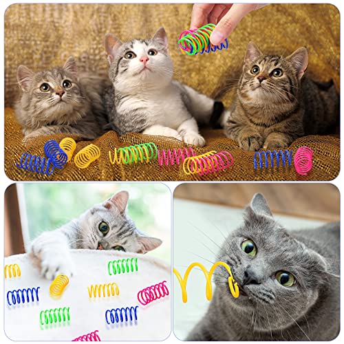 300 Pcs Cat Spring Toy, Cat Spiral Toys Interactive for Indoor Colorful Cats Plastic Springs Coil for Kitten Hunting, Swatting, Biting