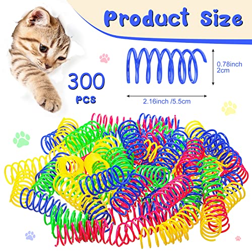 300 Pcs Cat Spring Toy, Cat Spiral Toys Interactive for Indoor Colorful Cats Plastic Springs Coil for Kitten Hunting, Swatting, Biting