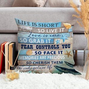 Beach House Throw Pillow Cushion Beach Theme Ocean White Linen Pillow Covers Coral Nursery Decor Modern Toss Pillows with Zippe for Sofa Living Room 18x18in Home Decoration Pillow Birthday Gift