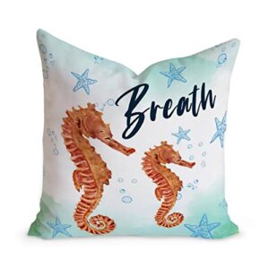 woguangis coastal throw pillow cushion beach theme ocean breath seahorse white linen sofa pillows jellyfish vintage farmhouse throw pillow case with zippe for office car chair sofa 20x20in