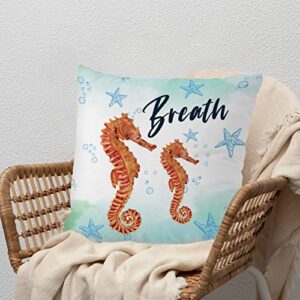 WoGuangis Coastal Throw Pillow Cushion Beach Theme Ocean Breath Seahorse White Linen Sofa Pillows Jellyfish Vintage Farmhouse Throw Pillow Case with Zippe for Office Car Chair Sofa 20x20in