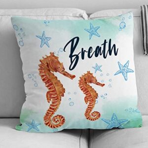 WoGuangis Coastal Throw Pillow Cushion Beach Theme Ocean Breath Seahorse White Linen Sofa Pillows Jellyfish Vintage Farmhouse Throw Pillow Case with Zippe for Office Car Chair Sofa 20x20in