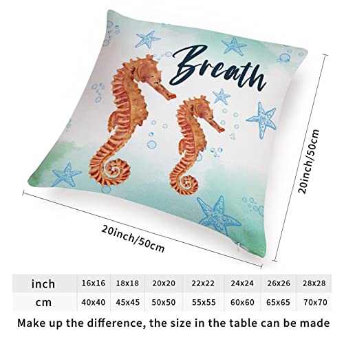 WoGuangis Coastal Throw Pillow Cushion Beach Theme Ocean Breath Seahorse White Linen Sofa Pillows Jellyfish Vintage Farmhouse Throw Pillow Case with Zippe for Office Car Chair Sofa 20x20in