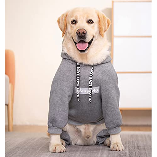 Dog Hoodie Winter Coat for Large Medium Dogs, Pullover 4 Legs Dog Warm Coat Hooded Sweatshirt, Dog Fleece Hoodie Coat for Winter Cold Weather (7X-Large, Grey)