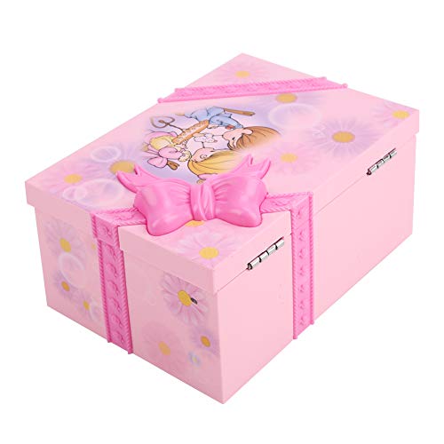 Musical Jewelry Box for Little Girls, Pink Jewelry Storage Box with Spinning Ballerina Plastic Dancing Princess Music Box, Ideal Girls, Kids