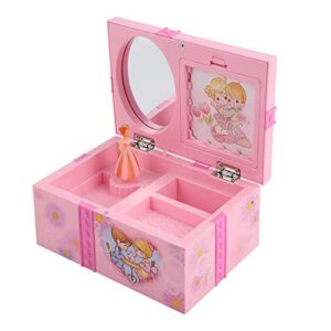 Musical Jewelry Box for Little Girls, Pink Jewelry Storage Box with Spinning Ballerina Plastic Dancing Princess Music Box, Ideal Girls, Kids