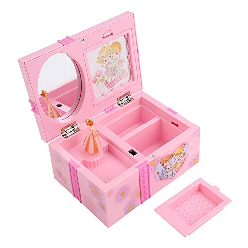 Musical Jewelry Box for Little Girls, Pink Jewelry Storage Box with Spinning Ballerina Plastic Dancing Princess Music Box, Ideal Girls, Kids