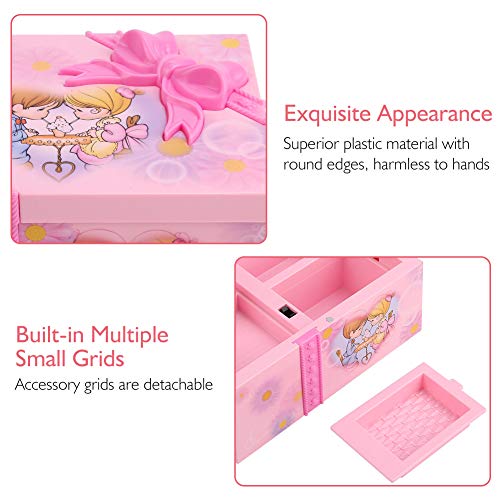 Musical Jewelry Box for Little Girls, Pink Jewelry Storage Box with Spinning Ballerina Plastic Dancing Princess Music Box, Ideal Girls, Kids