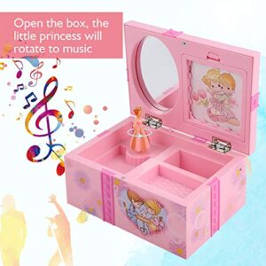 Musical Jewelry Box for Little Girls, Pink Jewelry Storage Box with Spinning Ballerina Plastic Dancing Princess Music Box, Ideal Girls, Kids