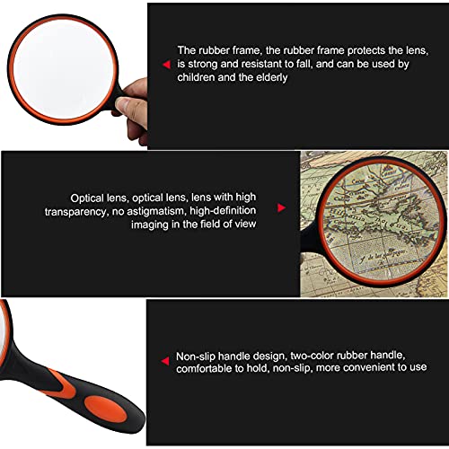 10X Handheld Magnifying Glass, Shatterproof Reading Magnifier with Non Slip Rubber Handle for Kids Seniors Reading Hobbies Science