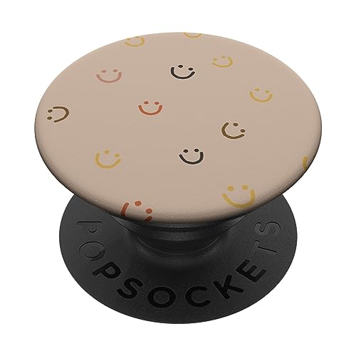 Smile Face Doodle Beige Brown 90s Y2K Aesthetic PopSockets Standard PopGrip