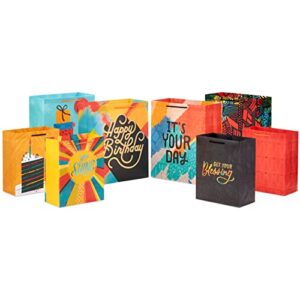 hallmark mahogany gift bag assortment (8 bags: 4 medium 9", 4 large 11") for birthdays, holidays, graduations, bridal showers