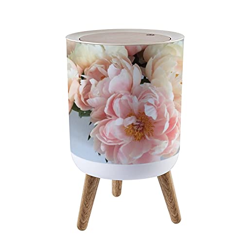 LGCZNWDFHTZ Small Trash Can with Lid for Bathroom Kitchen Office Diaper Light Pink Peonies Bouquet Close up Photography Bedroom Garbage Trash Bin Dog Proof Waste Basket Cute Decorative