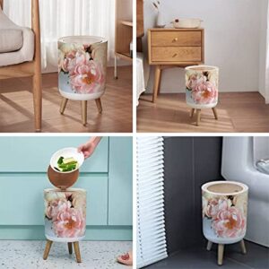 LGCZNWDFHTZ Small Trash Can with Lid for Bathroom Kitchen Office Diaper Light Pink Peonies Bouquet Close up Photography Bedroom Garbage Trash Bin Dog Proof Waste Basket Cute Decorative