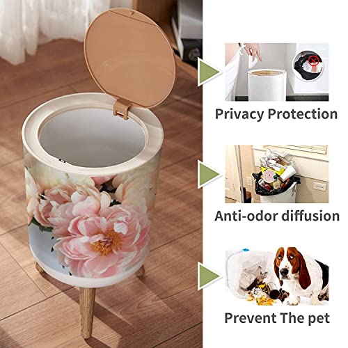 LGCZNWDFHTZ Small Trash Can with Lid for Bathroom Kitchen Office Diaper Light Pink Peonies Bouquet Close up Photography Bedroom Garbage Trash Bin Dog Proof Waste Basket Cute Decorative