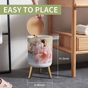 LGCZNWDFHTZ Small Trash Can with Lid for Bathroom Kitchen Office Diaper Light Pink Peonies Bouquet Close up Photography Bedroom Garbage Trash Bin Dog Proof Waste Basket Cute Decorative