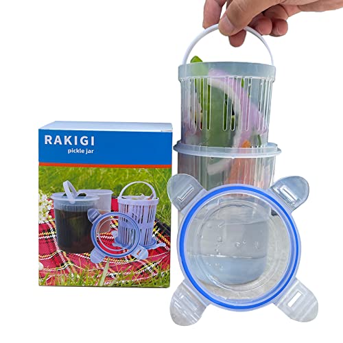 RAKIGI Plastic Pickle Jar with Strainer Flip Pickle Storage Container with Strainer Insert Bucket of Pickles with Leak Proof and Lock It Lid for Dry and Wet Separation of Cucumbers Jalapenos Food