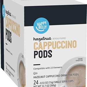 Amazon Brand - Happy Belly Light Roast Cappuccino Coffee Pods, Hazelnut Flavored, Compatible with K-Cup Brewers, 24 Count