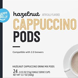 Amazon Brand - Happy Belly Light Roast Cappuccino Coffee Pods, Hazelnut Flavored, Compatible with K-Cup Brewers, 24 Count