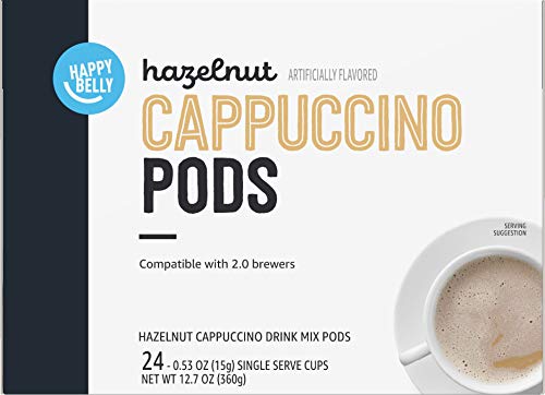 Amazon Brand - Happy Belly Light Roast Cappuccino Coffee Pods, Hazelnut Flavored, Compatible with K-Cup Brewers, 24 Count