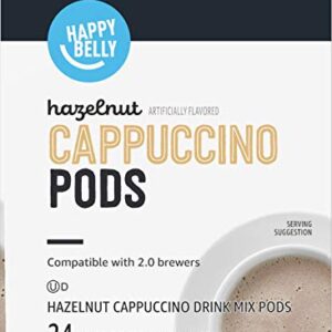 Amazon Brand - Happy Belly Light Roast Cappuccino Coffee Pods, Hazelnut Flavored, Compatible with K-Cup Brewers, 24 Count