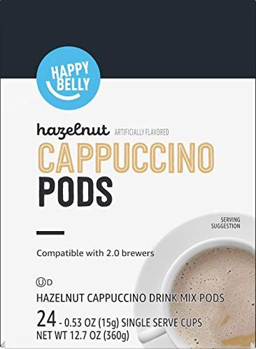 Amazon Brand - Happy Belly Light Roast Cappuccino Coffee Pods, Hazelnut Flavored, Compatible with K-Cup Brewers, 24 Count