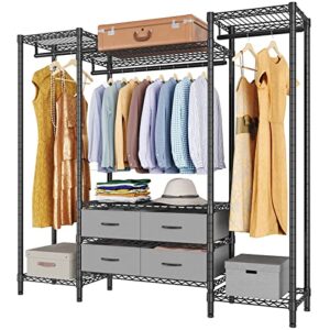 vipek v20i wire garment rack heavy duty clothes rack bedroom armoires metal clothing rack with adjustable shelves, 3 hang rods, 4 fabric drawers, compact freestanding closet storage organizer, black