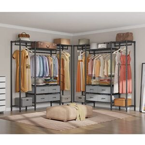 VIPEK V20i Wire Garment Rack Heavy Duty Clothes Rack Bedroom Armoires Metal Clothing Rack with Adjustable Shelves, 3 Hang Rods, 4 Fabric Drawers, Compact Freestanding Closet Storage Organizer, Black