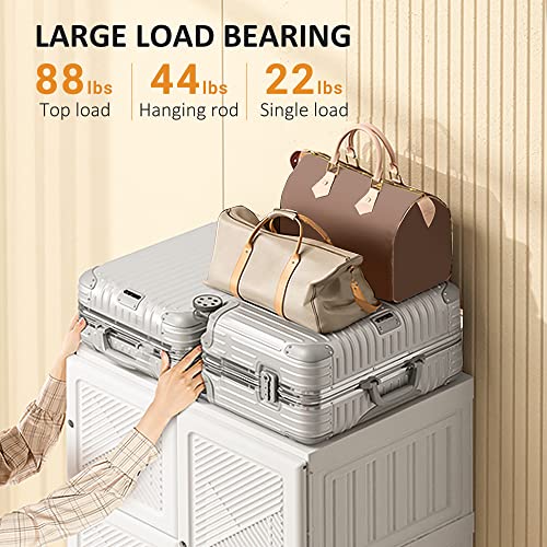 HOMCOM Portable Wardrobe Closet, Folding Bedroom Armoire, Clothes Storage Organizer with Cube Compartments, Hanging Rod, Magnet Doors, White