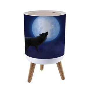 small trash can with lid for bathroom kitchen office diaper 3d rendering a black werewolf glowing red eyes howling at big moon bedroom garbage trash bin dog proof waste basket cute decorative