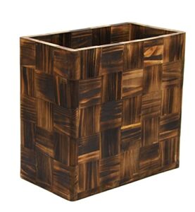 owlgift wooden rustic burnt waste basket trash bin, rectangular wastebaskets, bathroom garbage can, bedroom dorm recycle office can wastebasket décor, 5.3" x 10" 9.5"