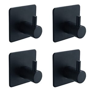 self adhesive hooks 6pack, 304 stainless steel adhesive coat hooks, sticky towel hooks, 4pack anti-rust waterproof hooks for kitchen bathroom office toilet, no drill glue needed (4pcs black)