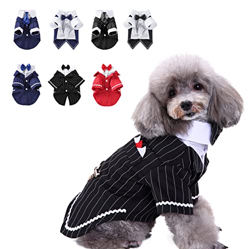 MORVIGIVE Striped Dog Tuxedo Formal Shirt, Puppy Suit Pet Costume with Bow Tie for Wedding Party Birthday, Doggie Gentleman Outfits Halloween Pet Dress-Up Cosplay Clothes for Small Medium Dogs