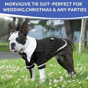 MORVIGIVE Striped Dog Tuxedo Formal Shirt, Puppy Suit Pet Costume with Bow Tie for Wedding Party Birthday, Doggie Gentleman Outfits Halloween Pet Dress-Up Cosplay Clothes for Small Medium Dogs