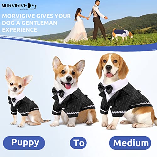 MORVIGIVE Striped Dog Tuxedo Formal Shirt, Puppy Suit Pet Costume with Bow Tie for Wedding Party Birthday, Doggie Gentleman Outfits Halloween Pet Dress-Up Cosplay Clothes for Small Medium Dogs