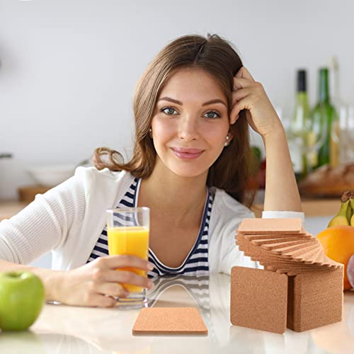 Square Cork Trivets 4 x 4 x 0.2 Inch Cork Coasters for Drinks Absorbent Cork Plant Coasters Pot Trivets Natural Bar Coasters Kitchen Pads Drink Coasters Set for Table Dishes Plate Plants (60 Pcs)