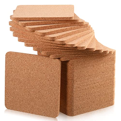 Square Cork Trivets 4 x 4 x 0.2 Inch Cork Coasters for Drinks Absorbent Cork Plant Coasters Pot Trivets Natural Bar Coasters Kitchen Pads Drink Coasters Set for Table Dishes Plate Plants (60 Pcs)