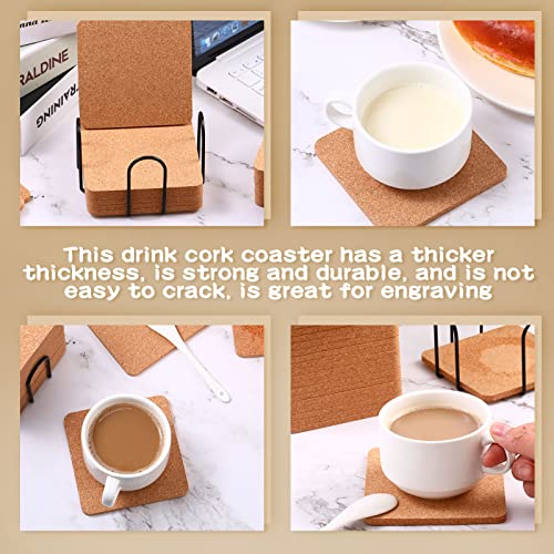 Square Cork Trivets 4 x 4 x 0.2 Inch Cork Coasters for Drinks Absorbent Cork Plant Coasters Pot Trivets Natural Bar Coasters Kitchen Pads Drink Coasters Set for Table Dishes Plate Plants (60 Pcs)