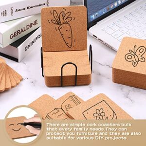 Square Cork Trivets 4 x 4 x 0.2 Inch Cork Coasters for Drinks Absorbent Cork Plant Coasters Pot Trivets Natural Bar Coasters Kitchen Pads Drink Coasters Set for Table Dishes Plate Plants (60 Pcs)