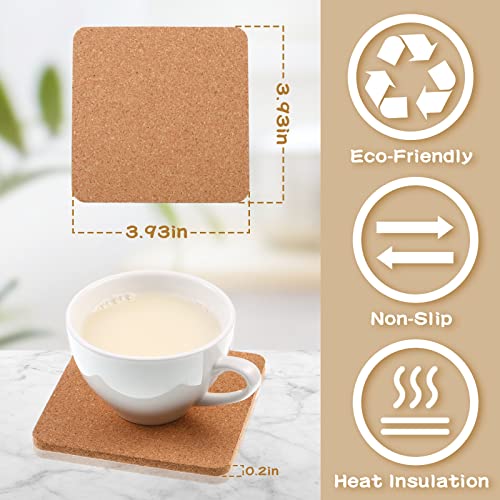 Square Cork Trivets 4 x 4 x 0.2 Inch Cork Coasters for Drinks Absorbent Cork Plant Coasters Pot Trivets Natural Bar Coasters Kitchen Pads Drink Coasters Set for Table Dishes Plate Plants (60 Pcs)