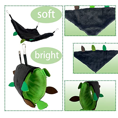 MUYG Hamster Hammock,Small Animal Hanging Hideout Tunnel Sleeping Set Plush Swing Warm Bed House Cage Nest Accessories for Sugar Glider,Squirrel,Black(5 Pcs)