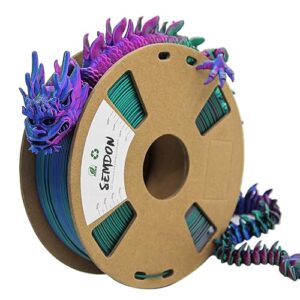 3d printed dragon 3d printer filament, tri-colors pla filament 1.75mm, coextrusion silk pla filament, rainbow pla filament with silk pla red-blue-green, 3d printing filament +/-0.02mm, 1kg/2.2lbs