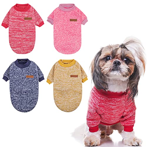 KOOLTAIL Dog Sweater Winter Clothes 4 Pack - 4 Colors Soft and Warm Suitable for Tiny Small Medium Dogs Puppy Pet Fall Sweaters Fashionable