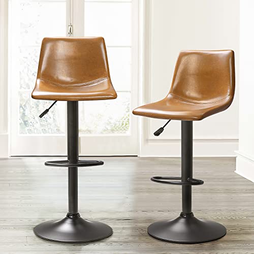 Waleaf Adjustable Swivel Bar Stools Set of 2,Counter Heigh Bar Stools with Back,350 LBS PU Leather Bar Stool for Kitchen Island,Upholstered Pub Stools with Footrest,Armless Dining Chairs for Bar