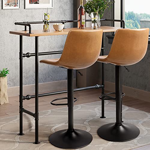 Waleaf Adjustable Swivel Bar Stools Set of 2,Counter Heigh Bar Stools with Back,350 LBS PU Leather Bar Stool for Kitchen Island,Upholstered Pub Stools with Footrest,Armless Dining Chairs for Bar