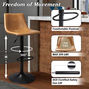 Waleaf Adjustable Swivel Bar Stools Set of 2,Counter Heigh Bar Stools with Back,350 LBS PU Leather Bar Stool for Kitchen Island,Upholstered Pub Stools with Footrest,Armless Dining Chairs for Bar