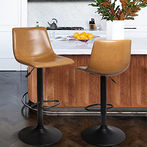 Waleaf Adjustable Swivel Bar Stools Set of 2,Counter Heigh Bar Stools with Back,350 LBS PU Leather Bar Stool for Kitchen Island,Upholstered Pub Stools with Footrest,Armless Dining Chairs for Bar